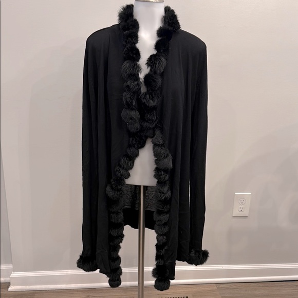 Belldini | Sweaters | Belldini Medium Black Faux Fur Trim Cardigan ...